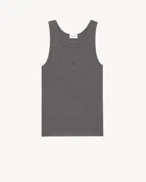 Saint Laurent Cassandre Embroidered Ribbed Tank Top - Anthracite