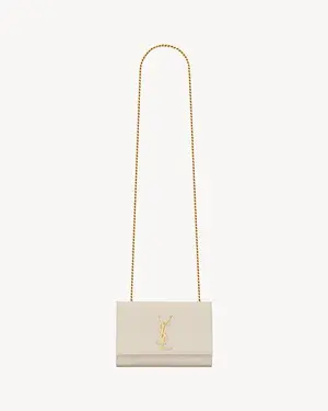 Saint Laurent Kate Small Grain De Poudre Embossed Leather Bag - White