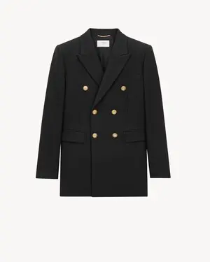 Saint Laurent Double-breasted Wool Gabardine Jacket - Noir