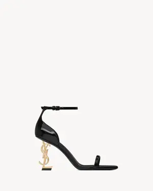 Saint Laurent Opyum Patent Leather Sandals With Cassandre Heel - Black