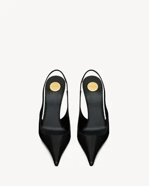 Saint Laurent Vendome Slingback Pumps In Glazed Leather - Black
