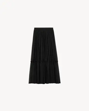 Saint Laurent Ruffled Silk Crepe Muslin Skirt - Noir