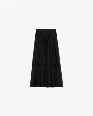 Saint Laurent Ruffled Silk Crepe Muslin Skirt - Noir