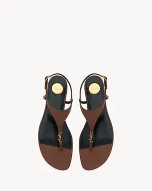 Saint Laurent Cassandra Flat Sandals In Smooth Leather - Brown
