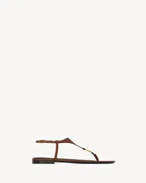 Saint Laurent Cassandra Flat Sandals In Smooth Leather - Brown