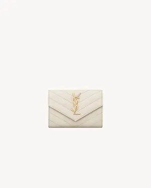 Saint Laurent Cassandre Matelassé Small Envelope Wallet In Grain De Poudre Leather - White