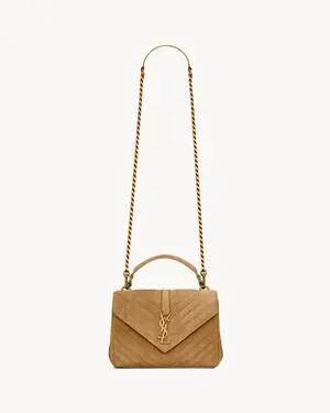 Saint Laurent Saint Laurent College Medium Quilted Suede Bag Cinnamon