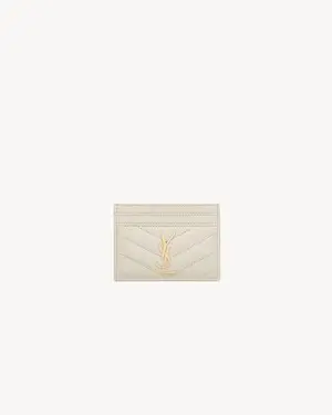 Saint Laurent Cassandre Matelassé Card Case In Grain De Poudre Leather - White