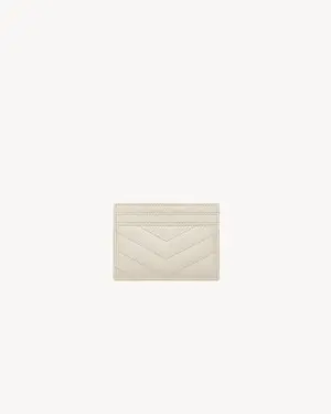 Saint Laurent Cassandre Matelassé Card Case In Grain De Poudre Leather - White