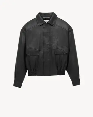 Saint Laurent Bomber Jacket In Bubbled Lambskin - Black