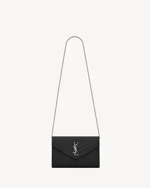 Saint Laurent Classic Cassandre Chain Wallet In Grain De Poudre Leather Black