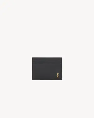 Saint Laurent Tiny Cassandre Card Case In Grained Leather - Black