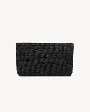 Saint Laurent Cassandre Large Envelope Pouch In Raffia - Noir