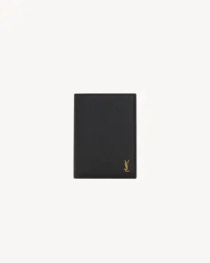 Saint Laurent Tiny Cassandre Credit Card Wallet In Grained Leather - Black