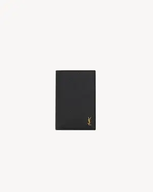 Saint Laurent Tiny Cassandre Credit Card Wallet In Grained Leather - Black