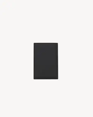 Saint Laurent Tiny Cassandre Credit Card Wallet In Grained Leather - Black