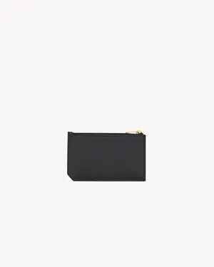 Saint Laurent Tiny Cassandre Fragments Zip Card Case In Grained Leather