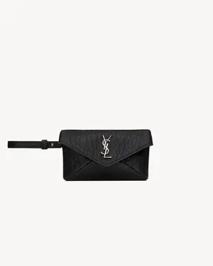 Saint Laurent Cassandre Micro Envelope Pouch In Grained Leather