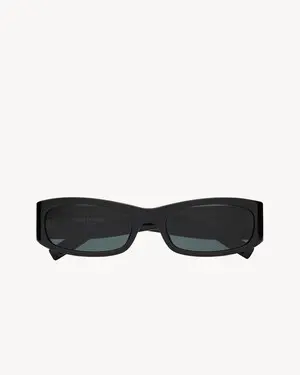 Saint Laurent Rectangular Acetate Sunglasses With Gold Tone Monogram - Black