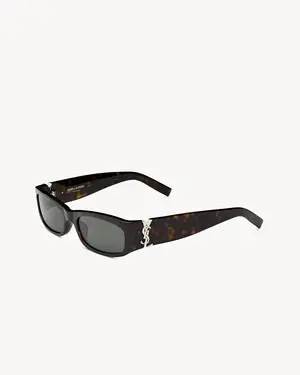 Saint Laurent Rectangular Tortoiseshell Sunglasses - Dark Havana And Grey