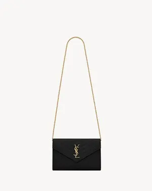 Saint Laurent Classic Cassandre Chain Wallet In Grain De Poudre Leather - Black