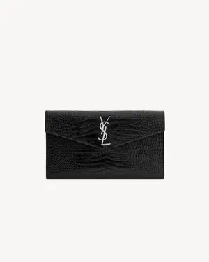 Saint Laurent Pouch In Crocodile-embossed Shiny Leather - Black