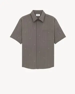 Saint Laurent Shirt In Cassandre Stripe Silk Crepe De Chine - Gris Blanc