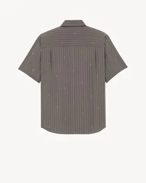 Saint Laurent Shirt In Cassandre Stripe Silk Crepe De Chine - Gris Blanc
