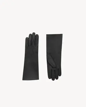 Saint Laurent Long Leather And Silk Gloves - Black