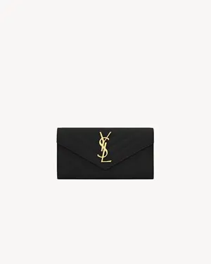 Saint Laurent Cassandre Matelassé Large Flap Wallet In Grain De Poudre Leather - Black