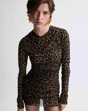 Saint Laurent Ruched Mini Dress In Tulle Jersey