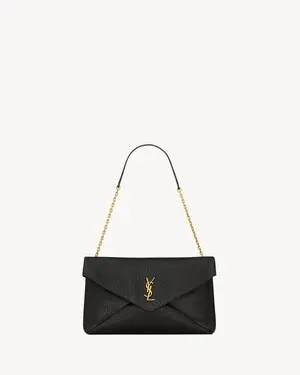Saint Laurent Cassandre Pouch On Chain In Lambskin - Black