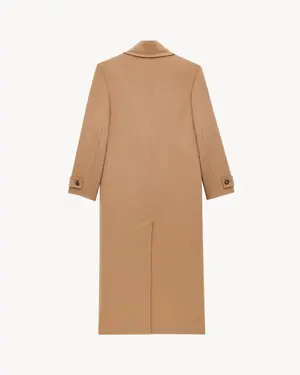 Saint Laurent Long Coat In Brushed Cashmere And Wool - Camel