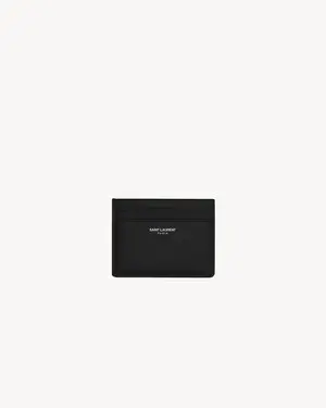 Saint Laurent Paris Credit Card Case In Grain De Poudre Leather - Black