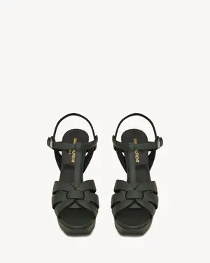 Saint Laurent Tribute Platform Sandals In Smooth Leather - Dark Green