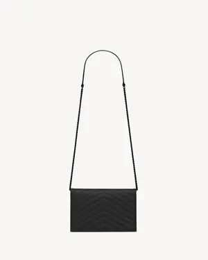 Saint Laurent Cassandre Envelope Chain Wallet In Grain De Poudre Leather - Black