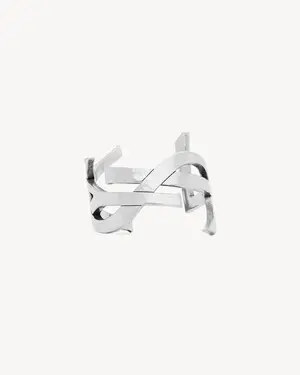 Saint Laurent Cassandre Cuff In Metal - Oxidized Silver