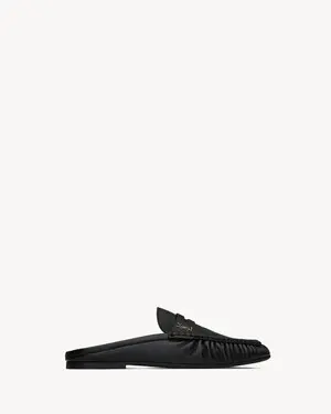 Saint Laurent Le Loafer Mules In Shiny Creased Leather - Black