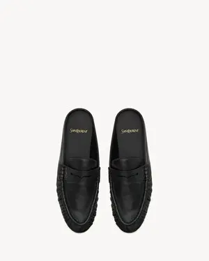 Saint Laurent Le Loafer Mules In Shiny Creased Leather - Black