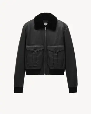 Saint Laurent Bomber Jacket In Bubbled Lambskin And Shearling - Black