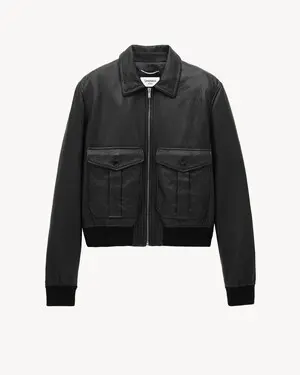Saint Laurent Bomber Jacket In Bubbled Lambskin And Shearling - Black