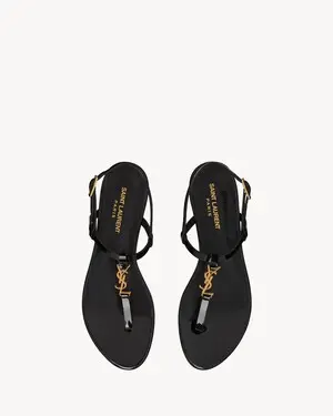 Saint Laurent Cassandra Flat Sandals In Patent Leather - Black