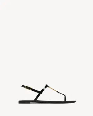 Saint Laurent Cassandra Flat Sandals In Patent Leather - Black