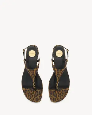 Saint Laurent Cassandra Flat Sandals In Grosgrain With Metal Cassandre - Leopard