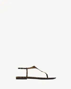Saint Laurent Cassandra Flat Sandals In Grosgrain With Metal Cassandre - Leopard
