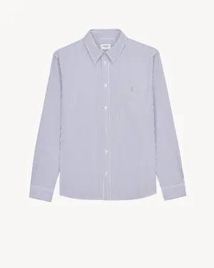 Saint Laurent Cassandre Shirt In Striped Cotton Poplin - Blanc/gris
