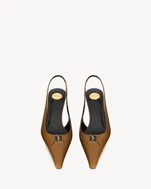 Saint Laurent Babylone Bretueil Slingback Pumps In Smooth Leather - Macadamia
