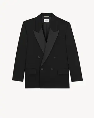 Saint Laurent Grain De Poudre Double-breasted Tuxedo Jacket - Noir