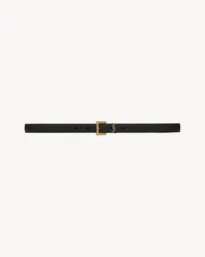 Saint Laurent Cassandre Thin Belt In Smooth Leather - Black