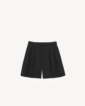 Saint Laurent Belted Tailored Bermuda Shorts In Cotton Poplin - Noir